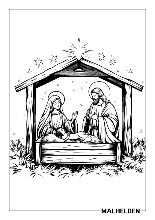 Krippe Ausmalbilder | kostenlose PDF Malvorlagen
