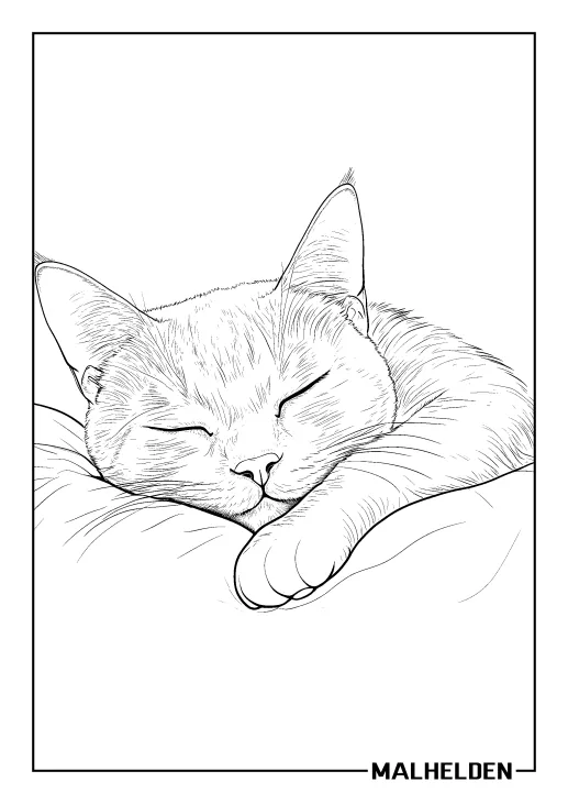 Ausmalbild Schlafende Katze | kostenlose PDF
