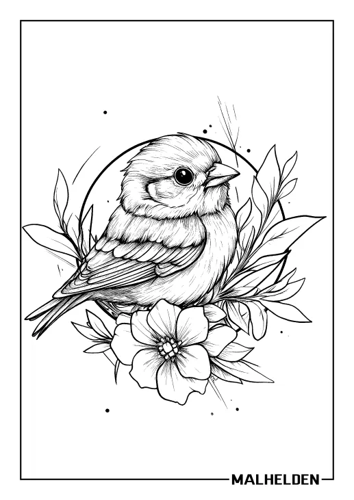 Ausmalbild Vogel auf einem Ast | kostenlose PDF